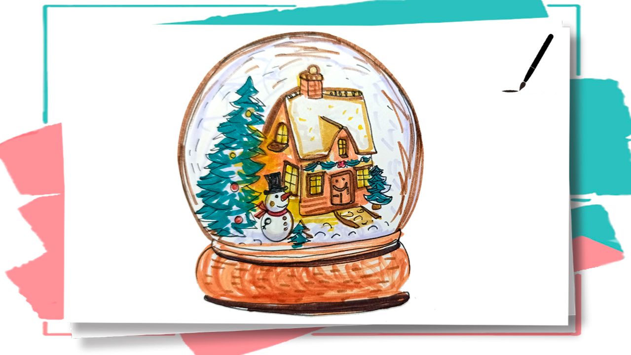 Как нарисовать Новогодний снежный шар / Рисунок к Новому году ...