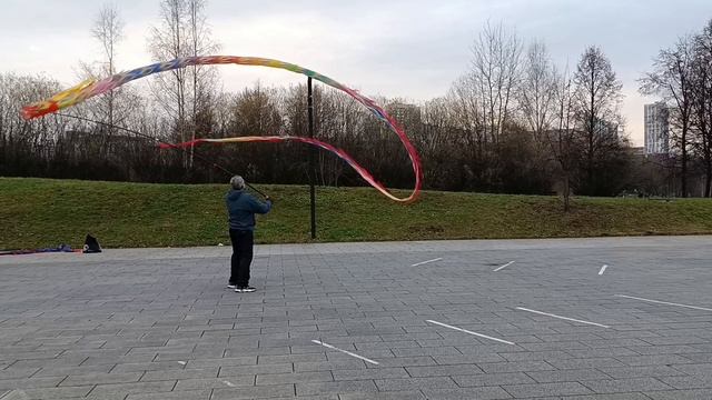 Разминка с 14-ти метровой лентой Дракона на телескопическом шесте (2)
