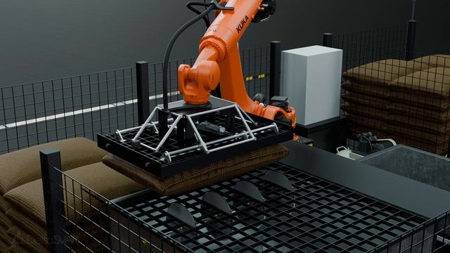 Роботизированный комплекс по работе с растаркой мешков