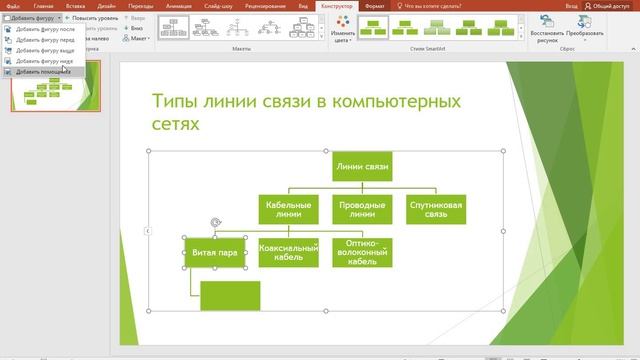 PowerPoint 2016. Слайд с иерархической диаграммой.