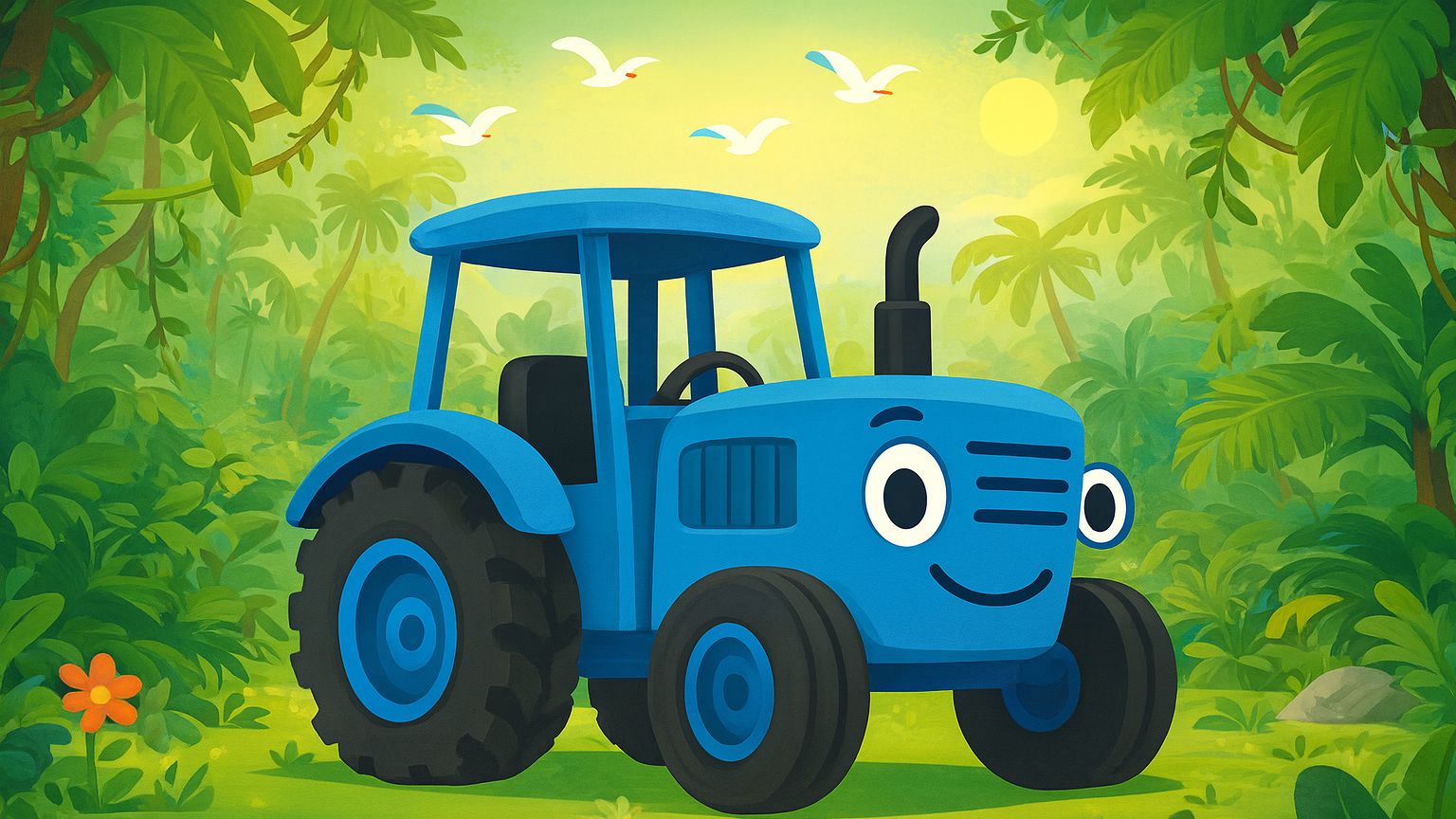 ДЕТСКАЯ ПЕСЕНКА ПРО СИНЕГО ТРАКТОРА. МУЛЬТИК ПРО СИНЕГО ТРАКТОРА В ДЖУНГЛЯХ.