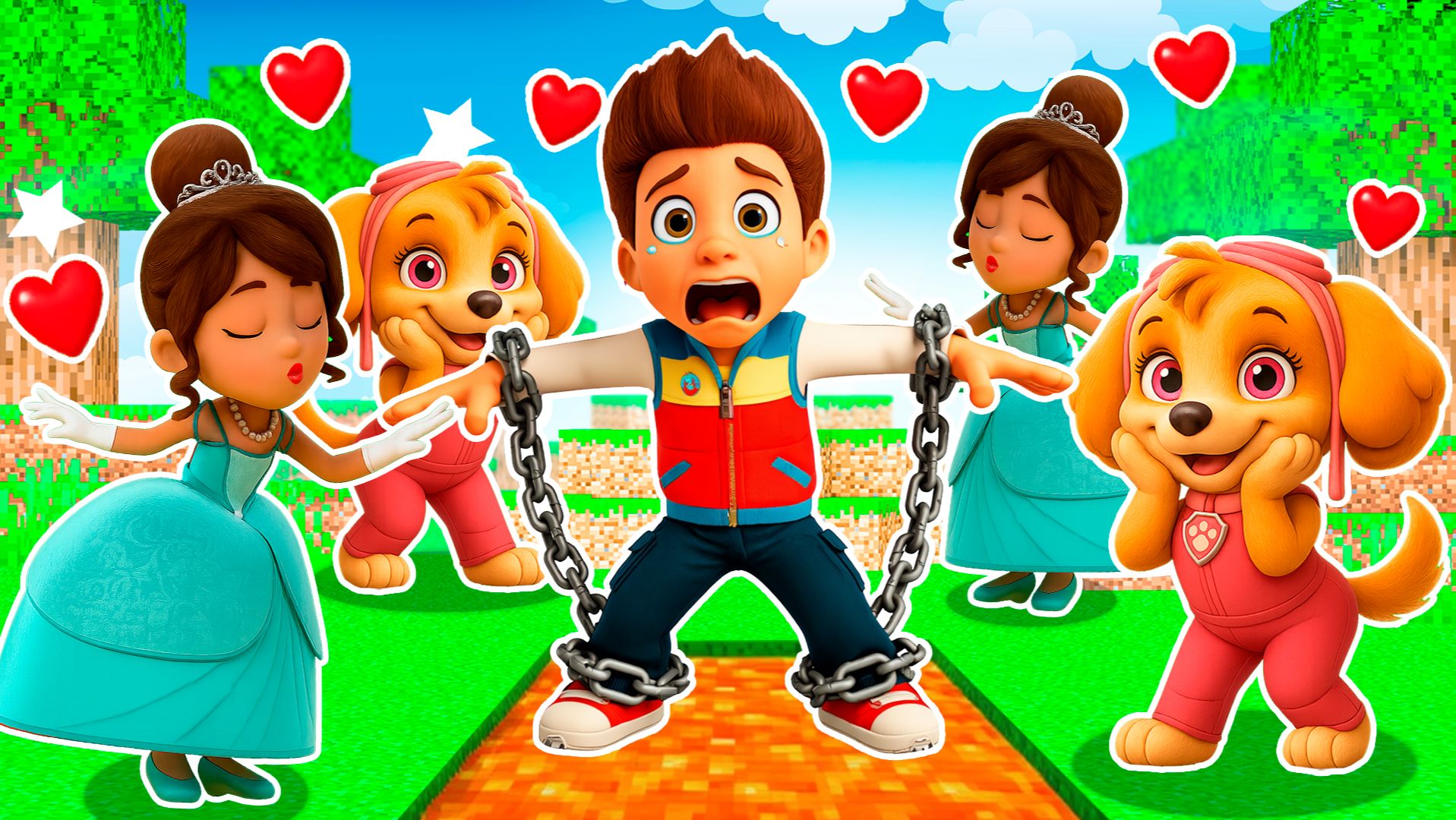 100 БЕЗУМНЫХ ФАНАТОК СКАЙ и ПРИНЦЕССА ВЗЯЛИ РАЙДЕРА В ПЛЕН в МАЙНКРАФТ PAW PATROL МУЛЬТИК