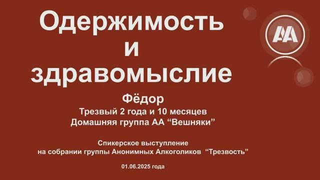 "Одержимость и здравомыслие". Федор (Москва). Спикерское на группе "Трезвость" 01.06.25