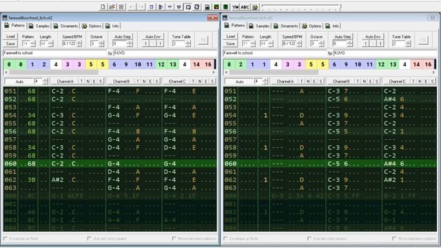 Farewell to school by KUVO / Double YM, 6 channel song. Tracker window capture.