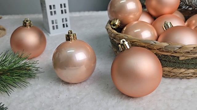 Набор однотонных пластиковых шаров глянцевых и матовых, цвет: персиковый, 60 мм, 1001179