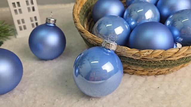 Набор стеклянных шаров матовых и глянцевых, цвет: небесно голубой, 60 мм, упаковка 10 шт., 1001306