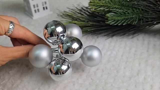 Гроздь стеклянных шаров на проволоке БАБИОЛЬ, стекло, серебряный, 3 см, 6 шт., ABR720010