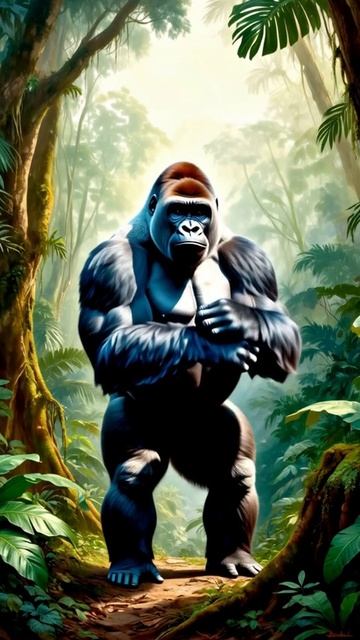 Горилла поднимает руки