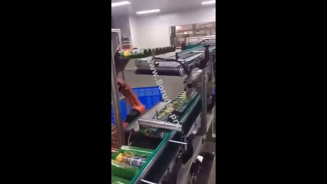 61. Подача банок под чипсы на конвейер роботjм BORUNTE