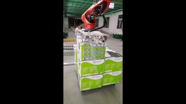 68. Укладываем большие зеленые коробки на паллету роботом BORUNTE