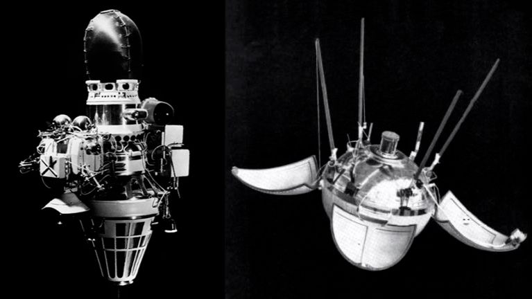 АМС «Луна-9» - визуализация первой в истории мягкой посадки на Луну
