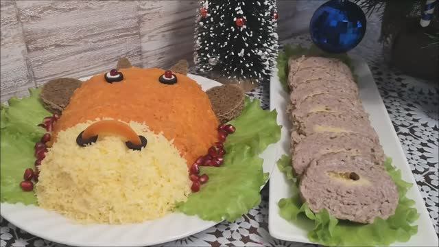 Салат БЫЧОК на новогодний стол. МЯСНОЙ РУЛЕТ С СЫРОМ. Рецепты на новогодний стол
