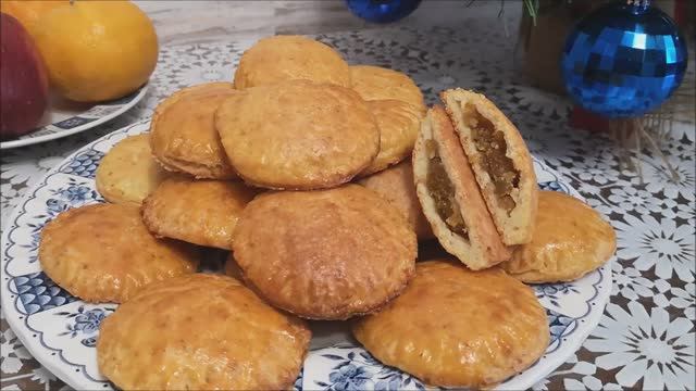 Творожное печенье с курагой и орехами. Новогодняя выпечка к чаю. Печенье с начинкой