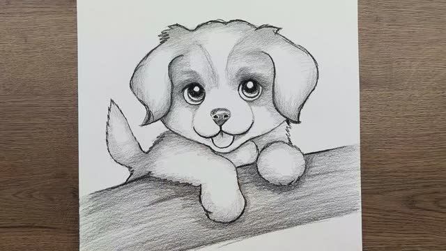 Как шаг за шагом нарисовать простую картинку Cобаки с палкой карандашом