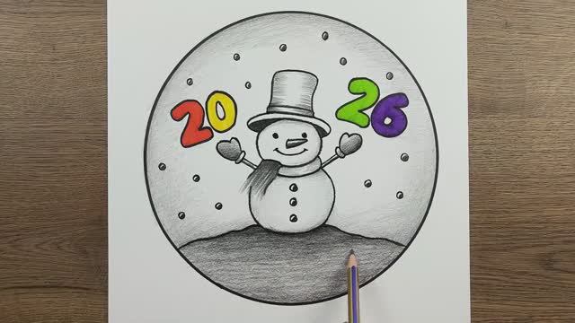 Как легко нарисовать новогодний пейзаж — пошаговый урок рисования новогодней картинки 2026 года