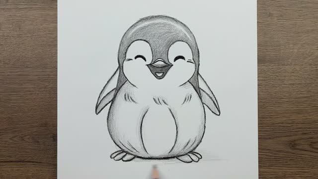Как очень легко нарисовать милого веселого Пингвина карандашом