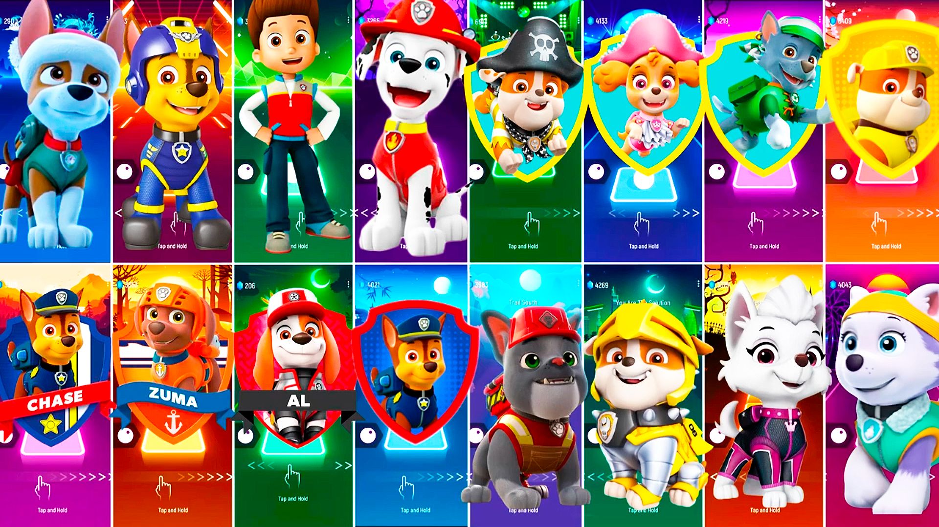 Мультики для Детей Щенячий Патруль Tiles Hop - ТРАКЕР, ГОНЩИК, РАЙДЕР, МАРШАЛЛ