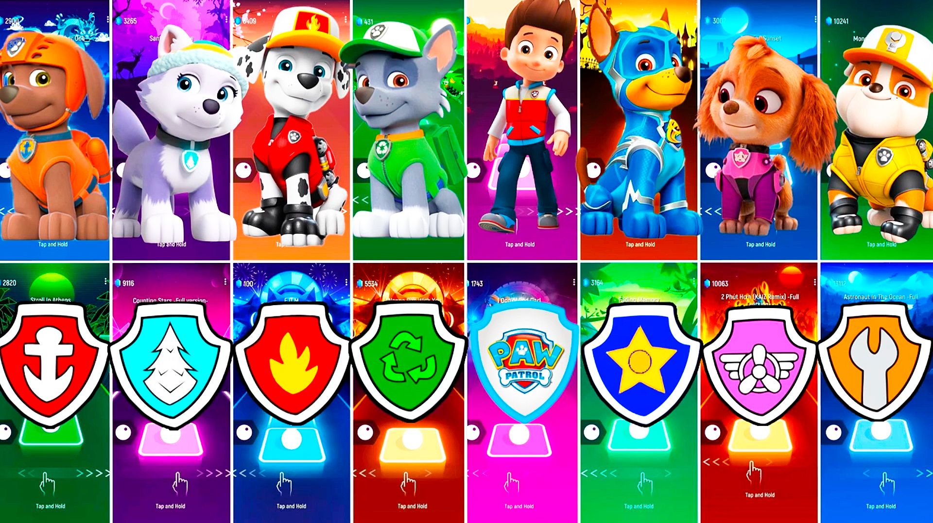 Мультики для Детей Щенячий Патруль Tiles Hop - ЗУМА, ЭВЕРЕСТ, МАРШАЛЛ, РОККИ, РАЙДЕР