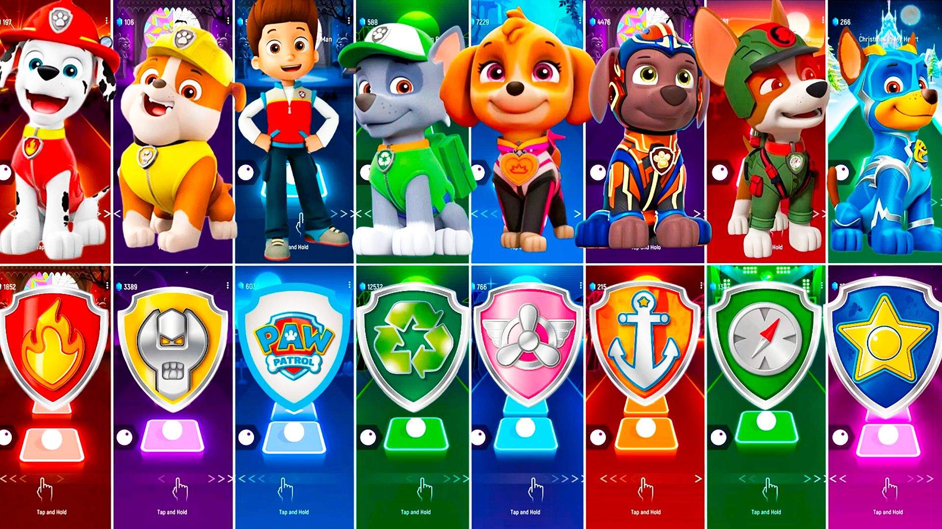 Мультики для Детей Щенячий Патруль Tiles Hop - МАРШАЛЛ, КРЕПЫШ, РАЙДЕР, РОККИ