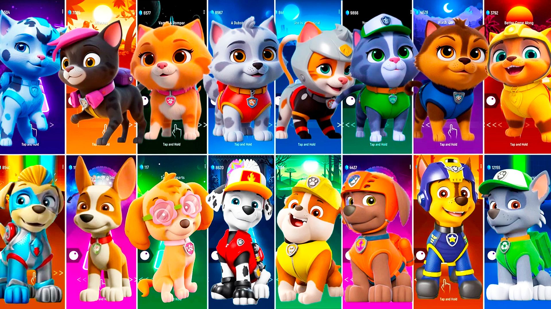 Мультики для Детей Щенячий Патруль КОТЫ Tiles Hop - СКАЙ, МАРШАЛЛ, РОККИ, ГОНЩИК