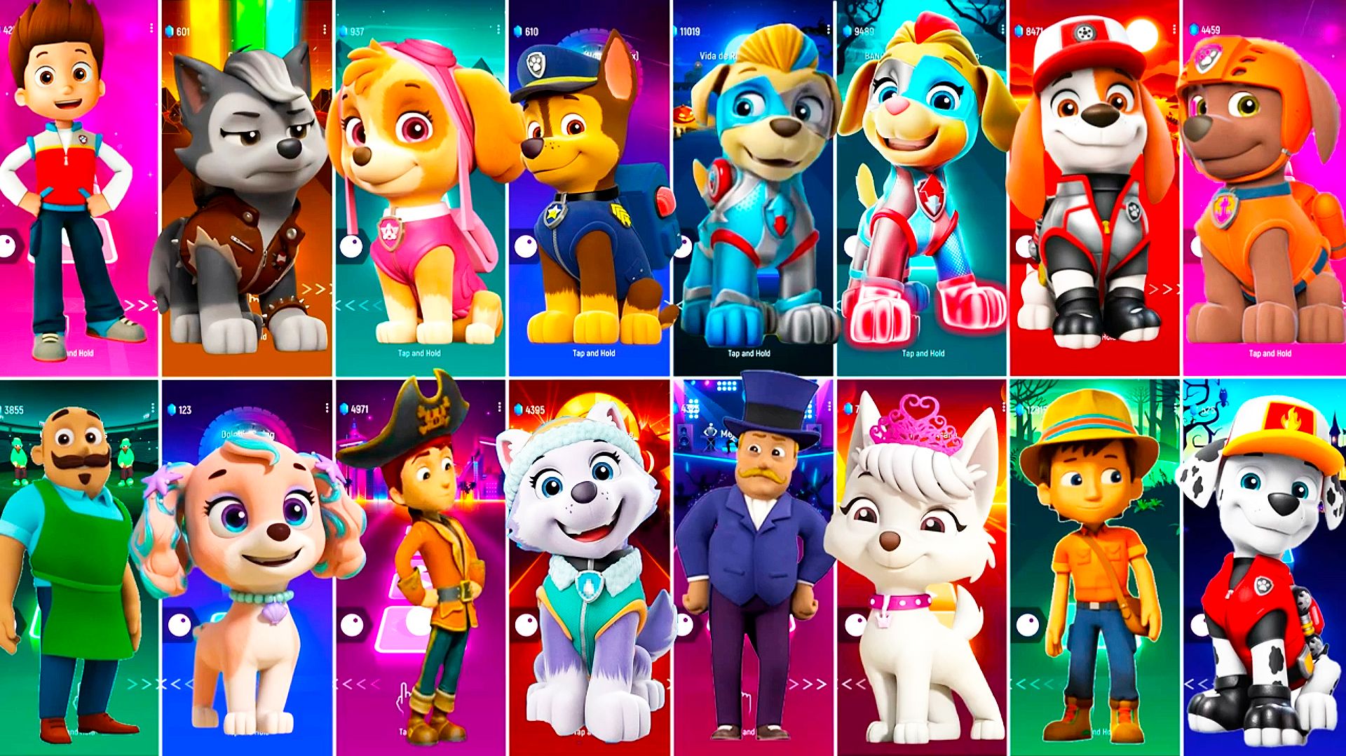 Мультики для Детей Щенячий Патруль Tiles Hop - РАЙДЕР, СКАЙ, ГОНЩИК, ЗУМА