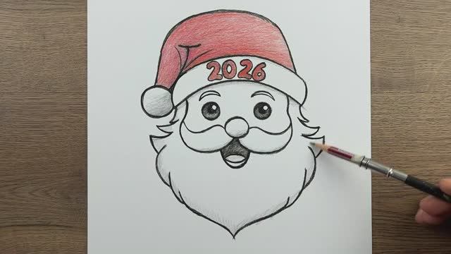 Как нарисовать Деда Мороза или Санта-Клауса. Простой пошаговый рисунок «С Новым годом 2026»