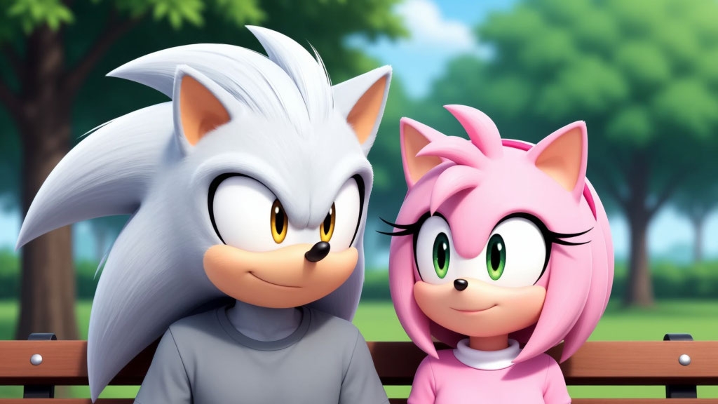 Тандер и Эми в парке, на скамейке 2.