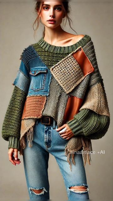 Идеи вязания Комбинирование джинс и кожа
