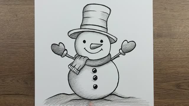 Как шаг за шагом нарисовать простого Снеговика для начинающих карандашом Урок рисования