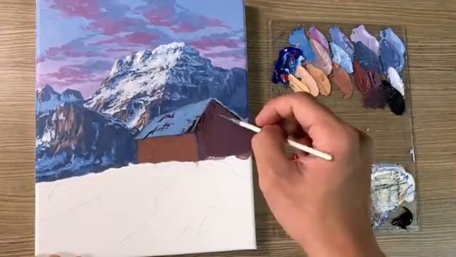 Рисуем домик у гор  акрилом. Ещё больше уроков рисования в донат-клубе. Приглашаем всех желающих