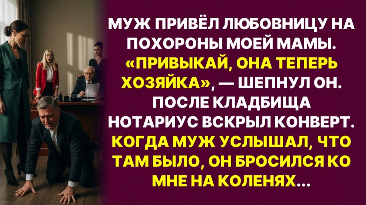 Муж привёл любовницу на похороны моей мамы, но после вскрытия конверта у нотариуса он упал ....