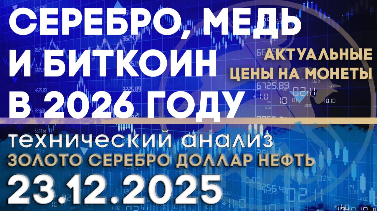 Серебро, медь и биткоин в 2026 году. Анализ рынка золота, серебра, нефти, доллара 23.12.2025 г