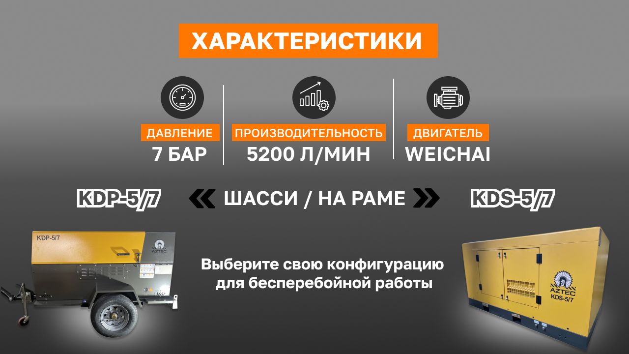 Дизельный компрессор AZTEC KDP 5/7 от завода АРКТИКА