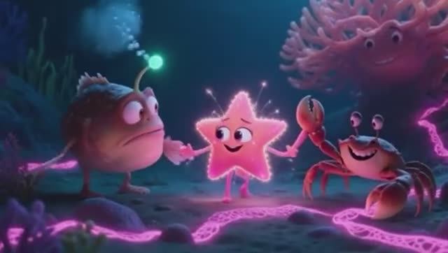 🦀🐠⭐️💫КУДА ПАДАЮТ ЗВЁЗДЫ Магия в самой темной глубине  Светящийся мультфильм  «Свет Глубины».