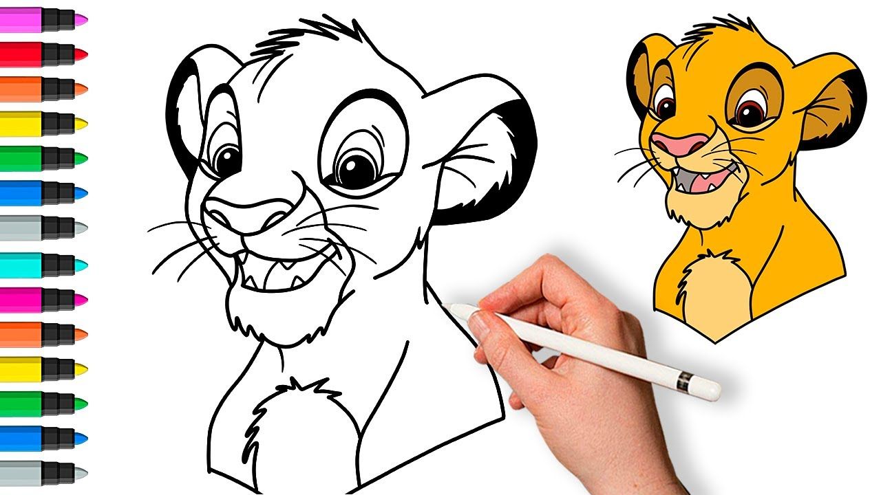 Как нарисовать Симбу из мультфильма "Король Лев" | Рисование и раскраски для детей