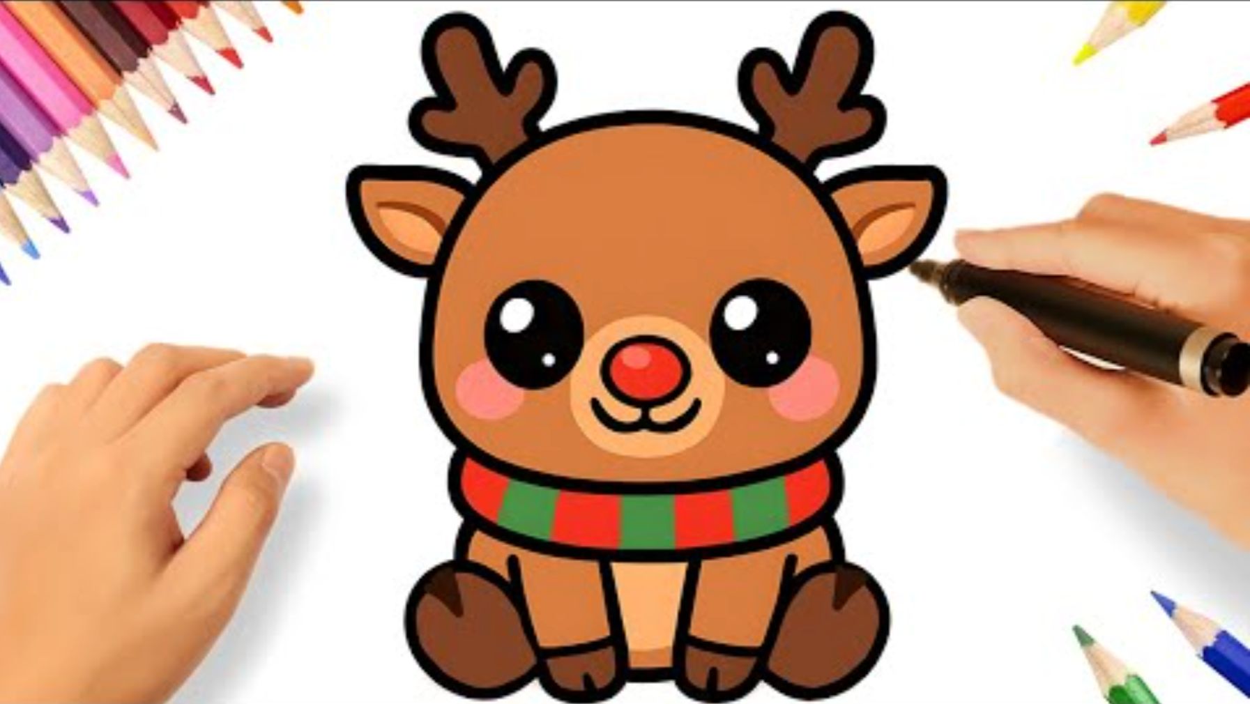 КАК ПРОСТО НАРИСОВАТЬ ЗИМНЕГО МИЛОГО ОЛЕНЕНКА 🦌🎅