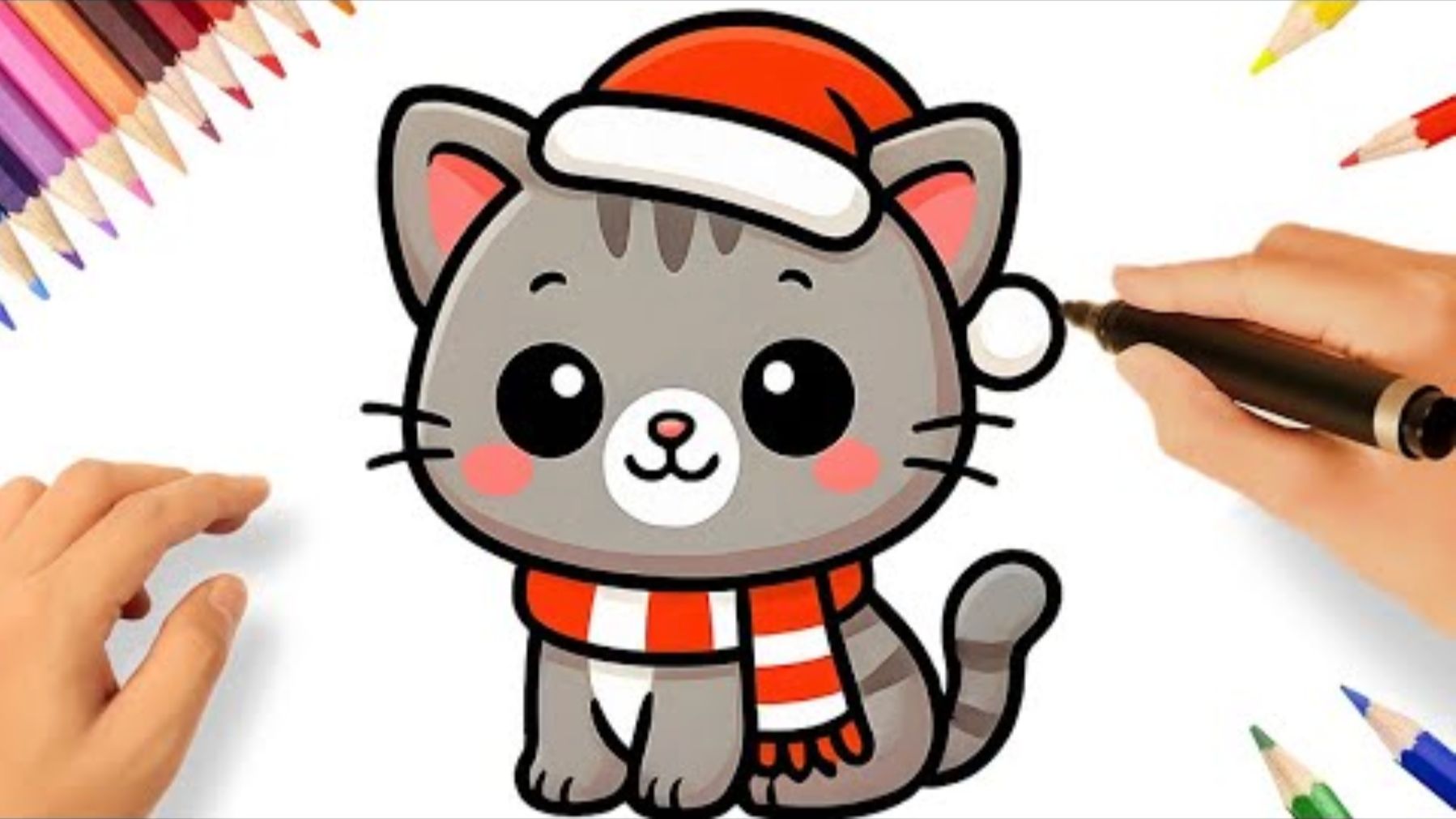 КАК НАРИСОВАТЬ НОВОГОДНЕГО КОТЕНКА ШАГ ЗА ШАГОМ 😻🎅