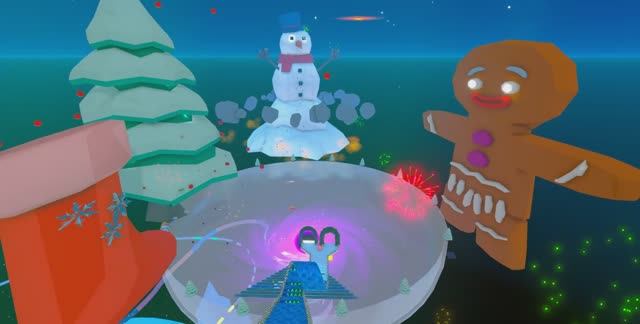 Шарики катаются  в космосе со снеговиком