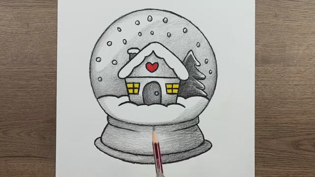 Как нарисовать пейзаж в виде снежного шара - Простые рисунки карандашом