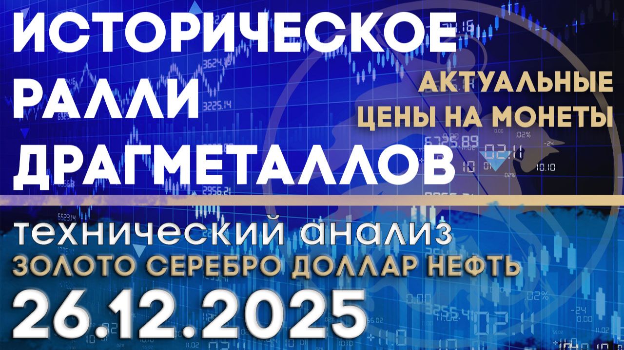 Динамика рынка драгоценных металлов. Анализ рынка золота, серебра, нефти, доллара 26.12.2025 г