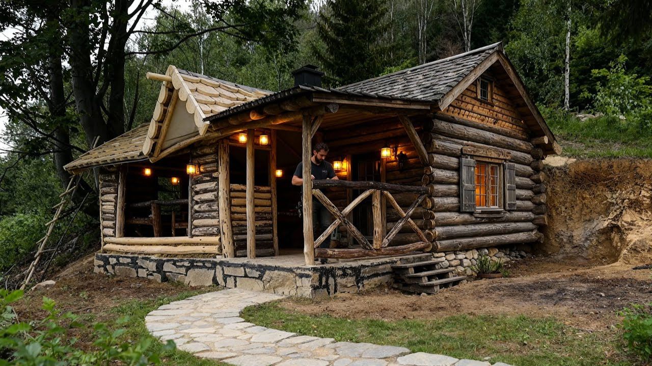 Строительство хижины для выживания в лесу в одиночку. / 2025.12.22