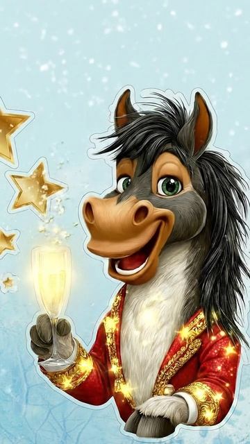 Прикольное поздравление с Новым годом 2026 Лошади