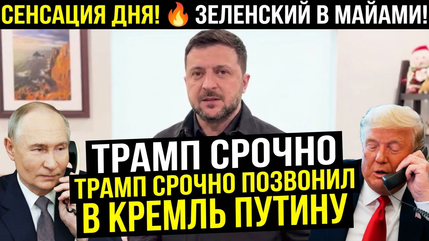 🔥 ЗЕЛЕНСКИЙ В МАЙАМИ! ТРАМП СРОЧНО ЗВОНИТ ПУТИНУ В КРЕМЛЬ! ПЕСКОВ В ШОКЕ