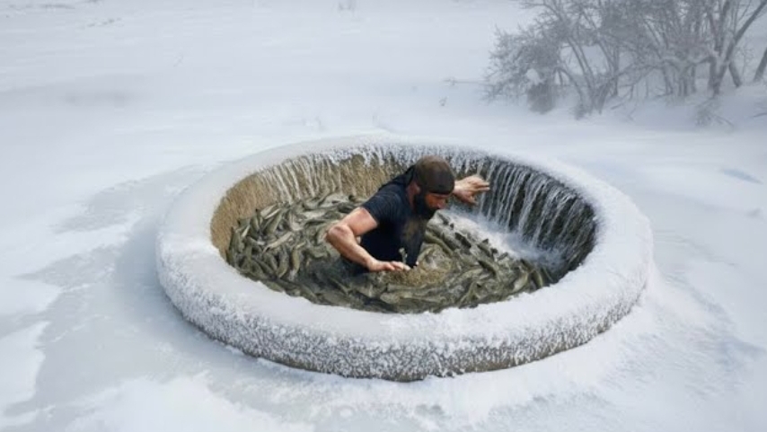 Я поймал 100кг рыбы на замёрзшем озере.