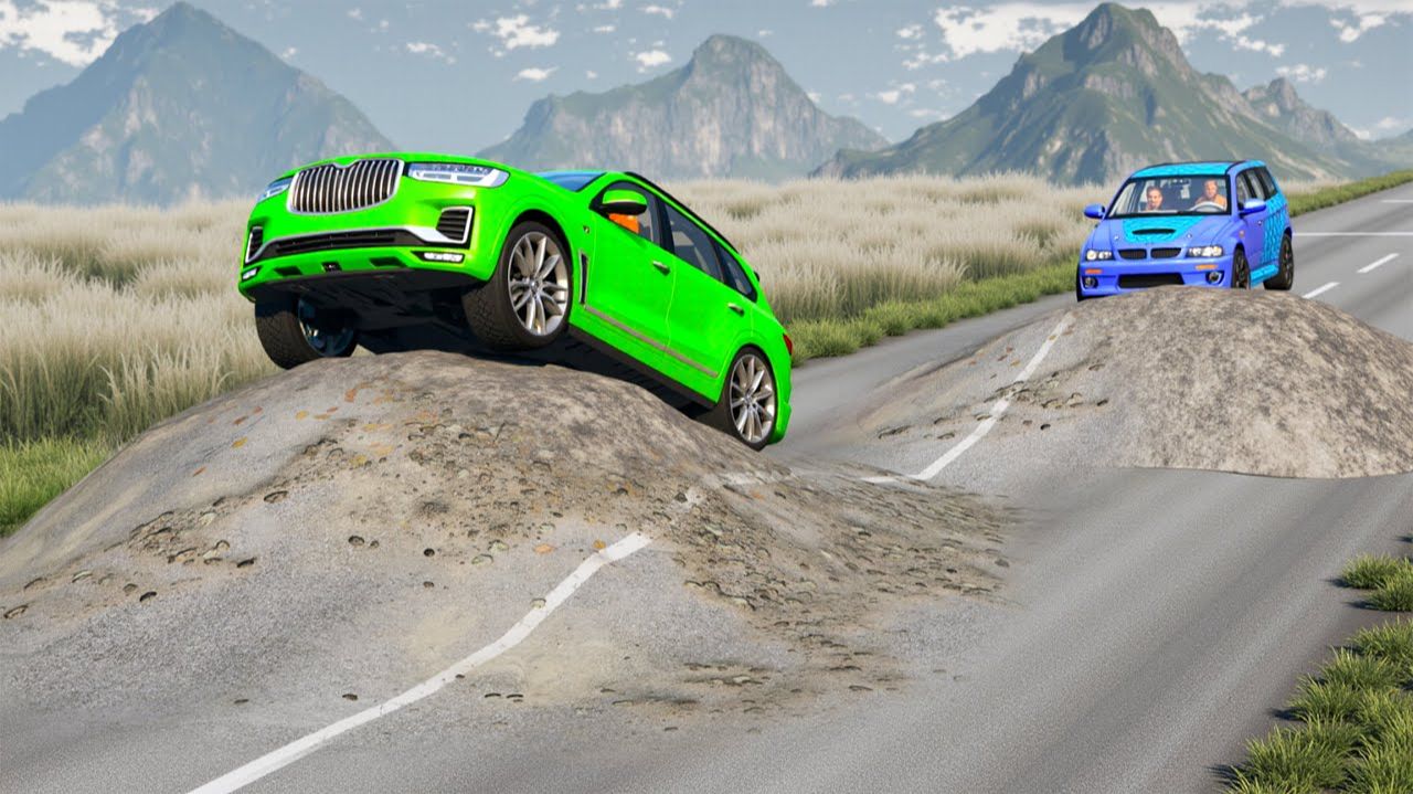 МАШИНКИ ВИДЕО ПРО МАШИНКИ СИМУЛЯТОР КРАШ-ТЕСТА ПРЫГАЕМ ЧЕРЕЗ БОЛЬШИЕ КОЧКИ НА ДОРОГЕ ИГРУШКИ МАШИНКИ