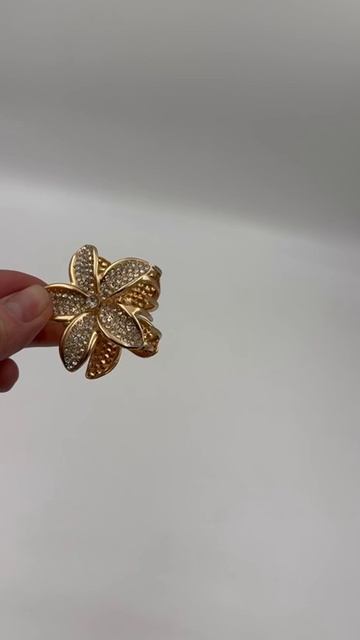 Краб для волос мини Цветок в стразах золото