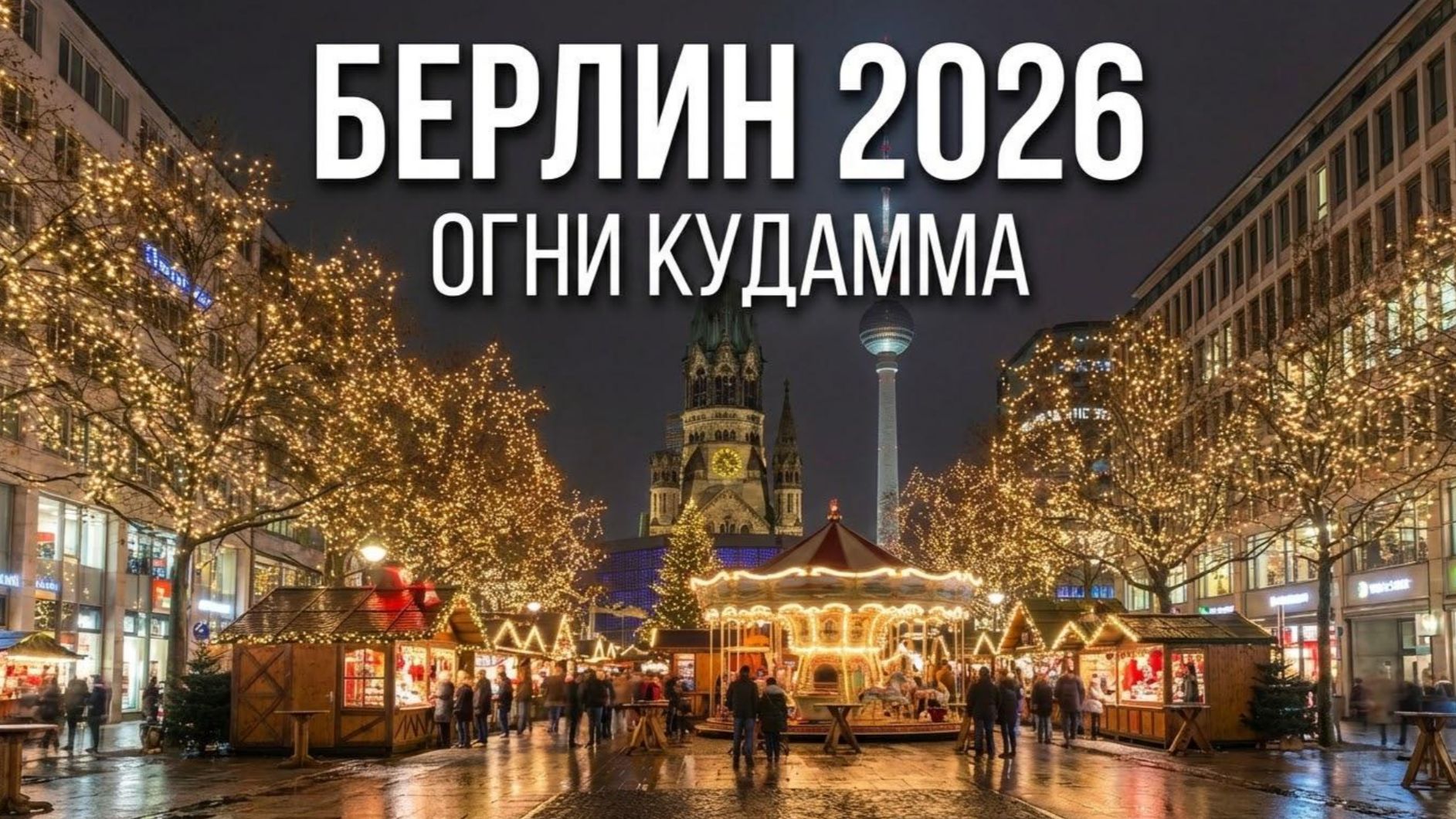 Новогодний Берлин 2025-2026. Прогулка по главной улице Кудамм и ярмарке (Kurfürstendamm 4K)