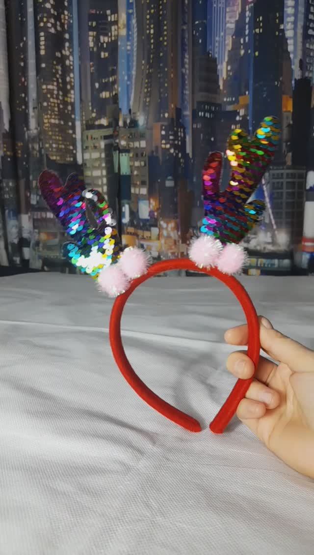 Праздничный ободок - рога оленя в пайетках