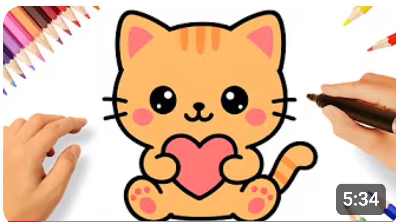 КАК НАРИСОВАТЬ ПРОСТОГО КАВАЙНОГО КОТЕНКА  С СЕРДЦЕМ ❤️