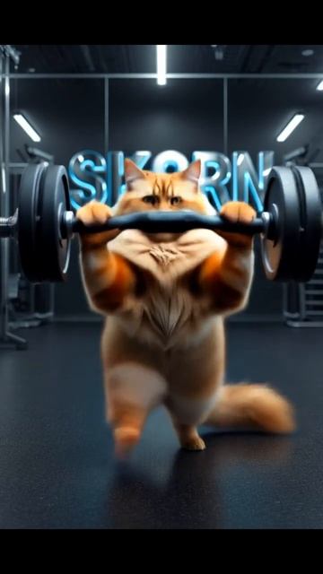 Милый Котик Поднимает больше, чем я За день в спортзале в Скорн
